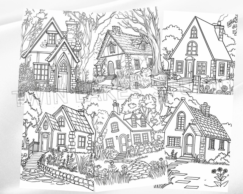 Country Cottages Coloring Book for Adults | Coloring Book of Country ...