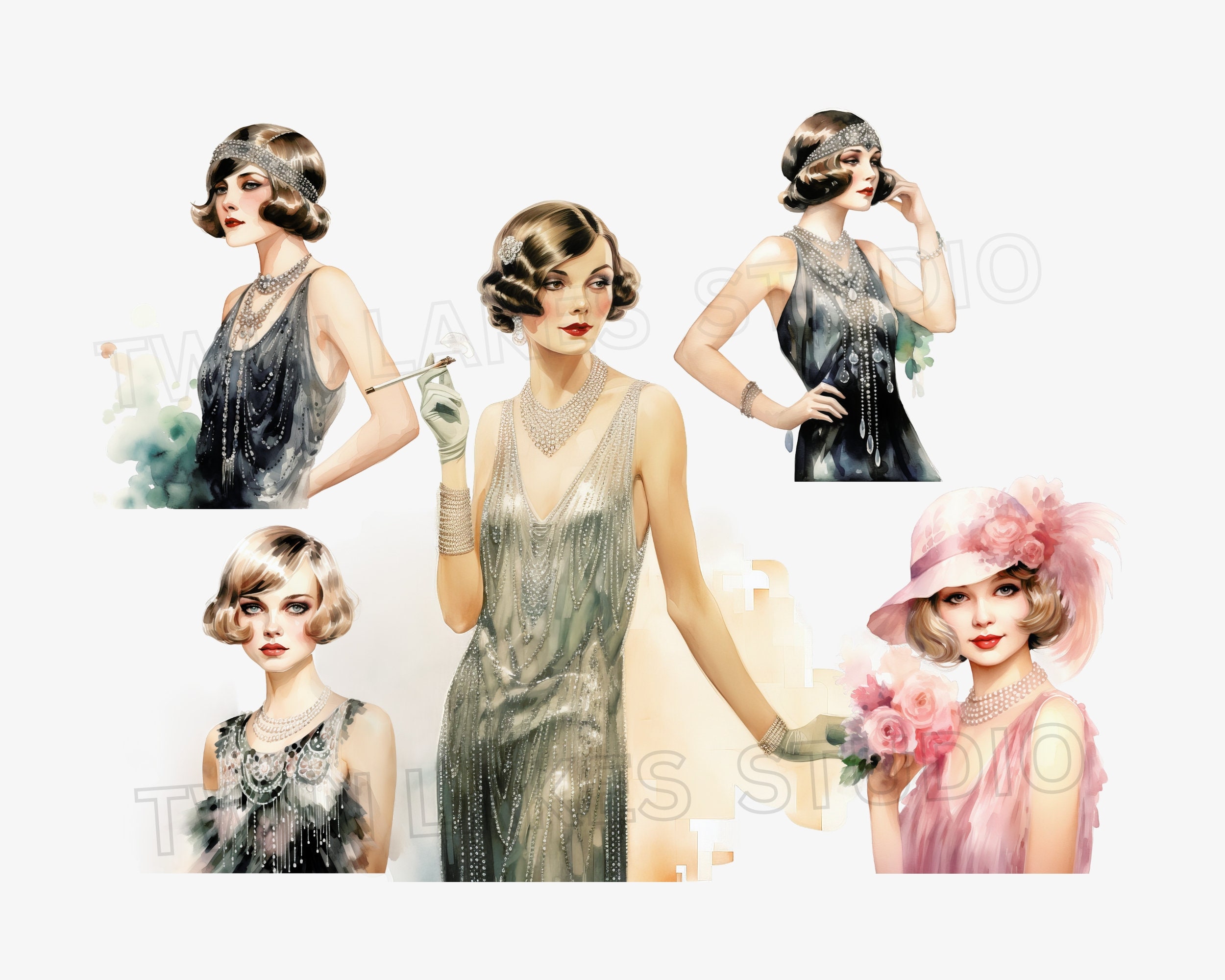 Flapper Girls Roaring 20s Vintage Flapper Girls Clipart Digital ...