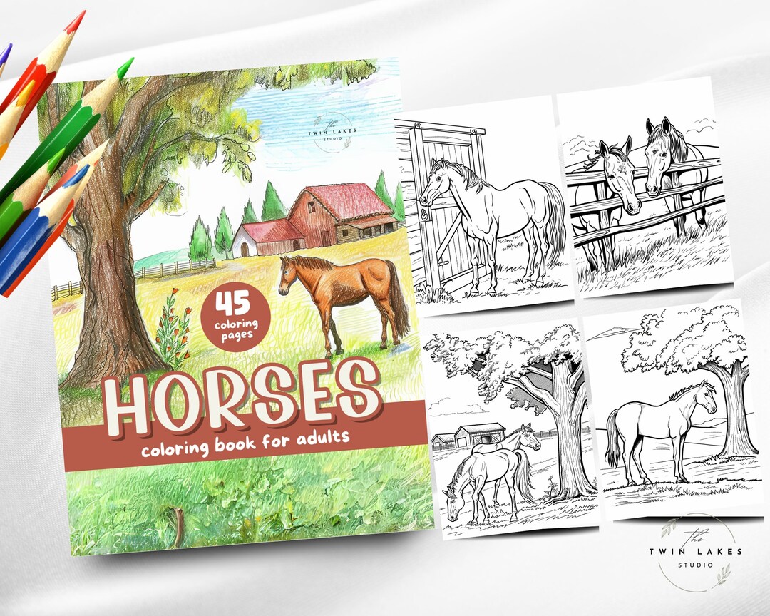 Horses Coloring Book for Adults | Coloring Book of Horses on the Farm ...