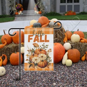 Hello Fall Garden Flag Pumpkin & Autumn Yard Banner for Seasonal Decor Rustic Fall Yard Flag ...