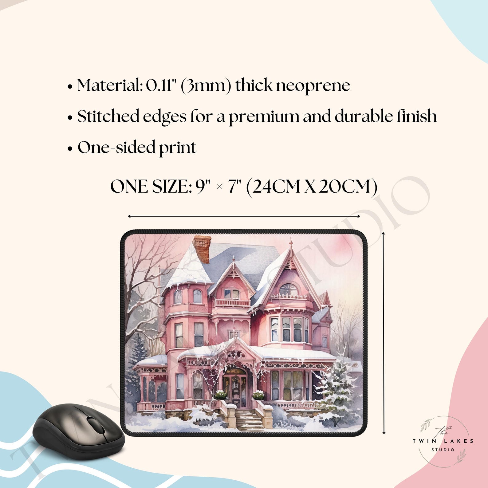 Pink Victorian Home in Winter Mousepad, Pink Decor, Vintage Victorian ...
