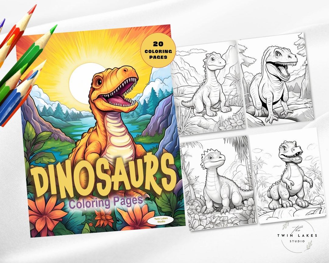20 Dinosaurs Coloring Pages | Kids Dinosaurs Coloring Book | Instant ...