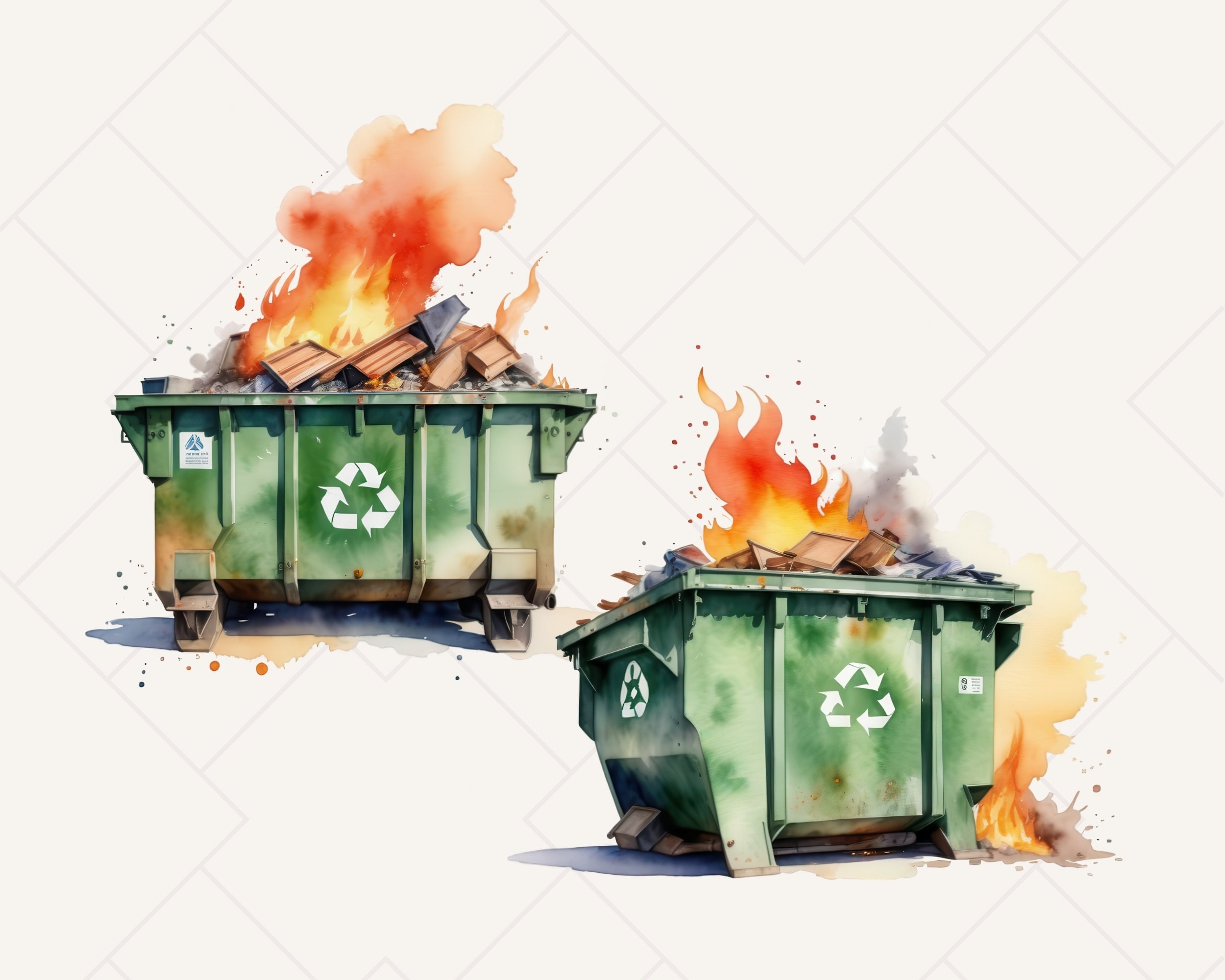 Watercolor Dumpster Fires Clipart Set | Dumpster Fire Illustrations ...