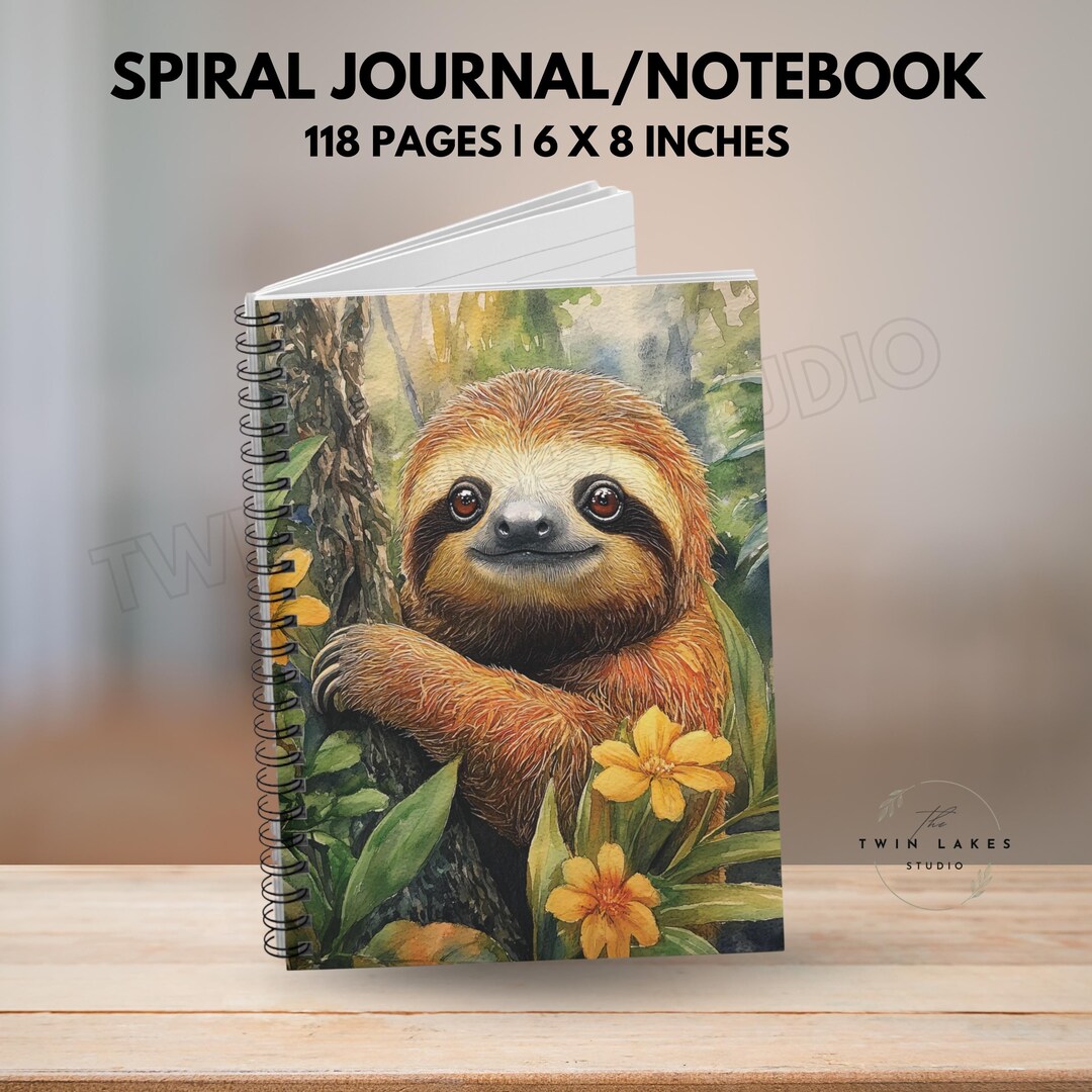 Whimsical Sloth Spiral Notebook, Floral & Greenery Design for Daily ...