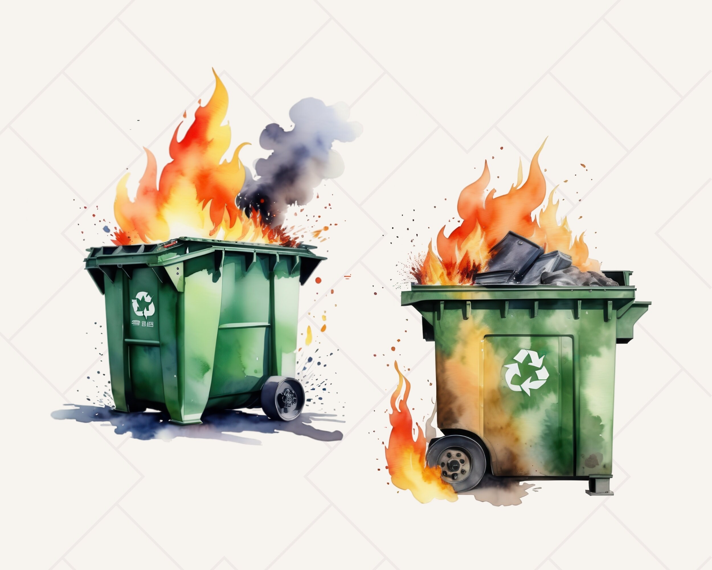 Watercolor Dumpster Fires Clipart Set | Dumpster Fire Illustrations ...