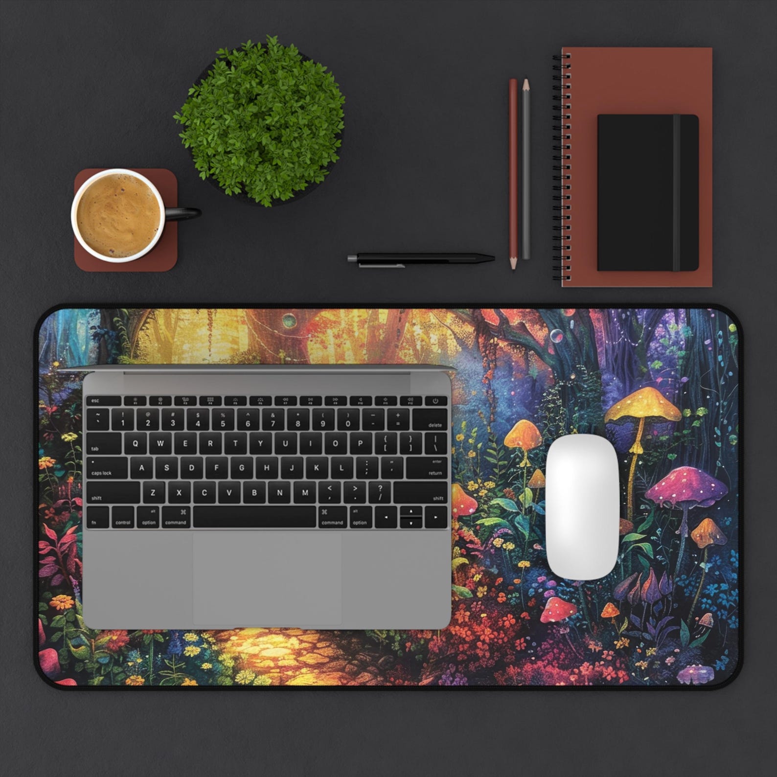 Whimsical Fairy Garden Desk Mat With Mystical Mushrooms and Flowers ...