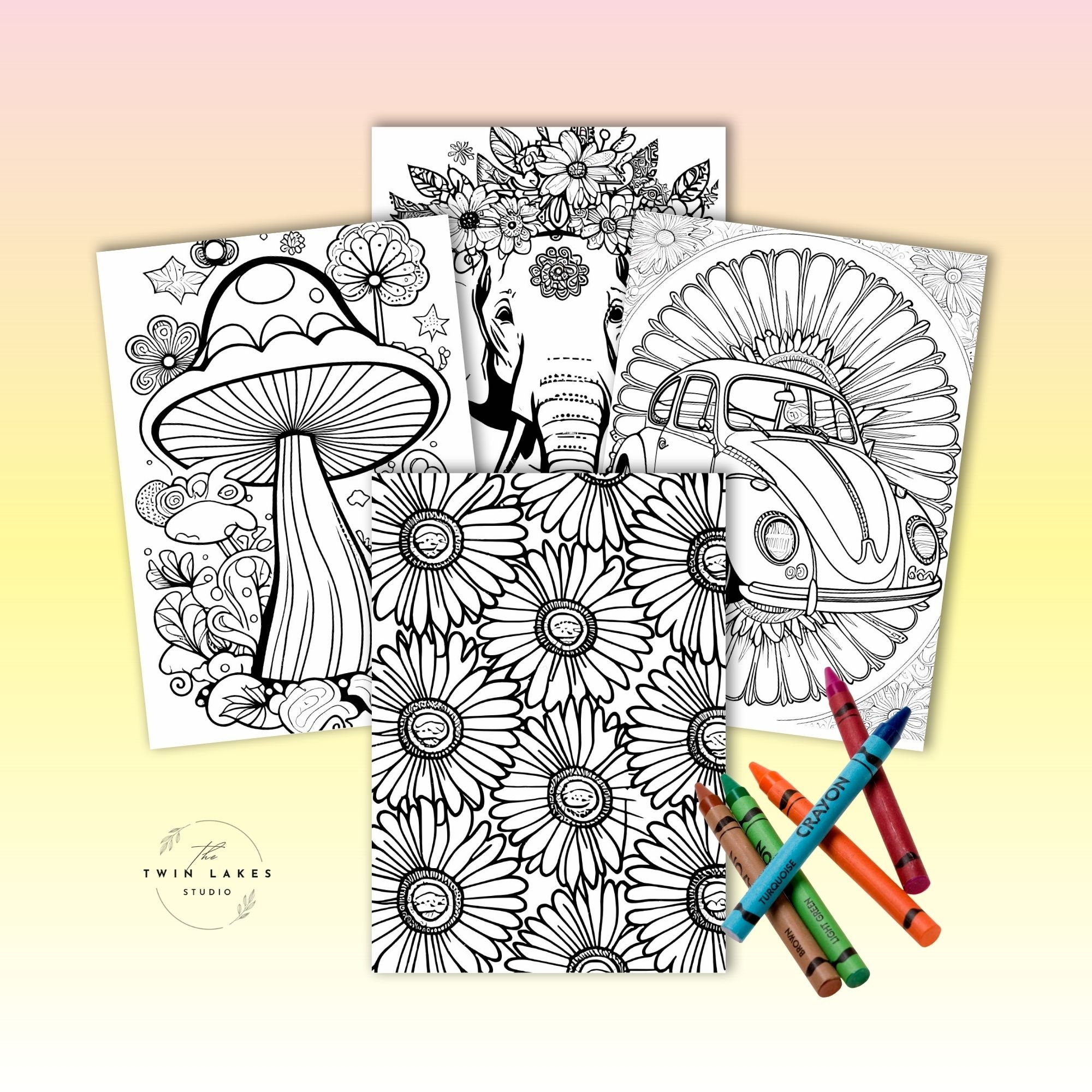 21 Coloring Pages Retro, 70s Coloring Sheets, Retro Color Book, Digital ...