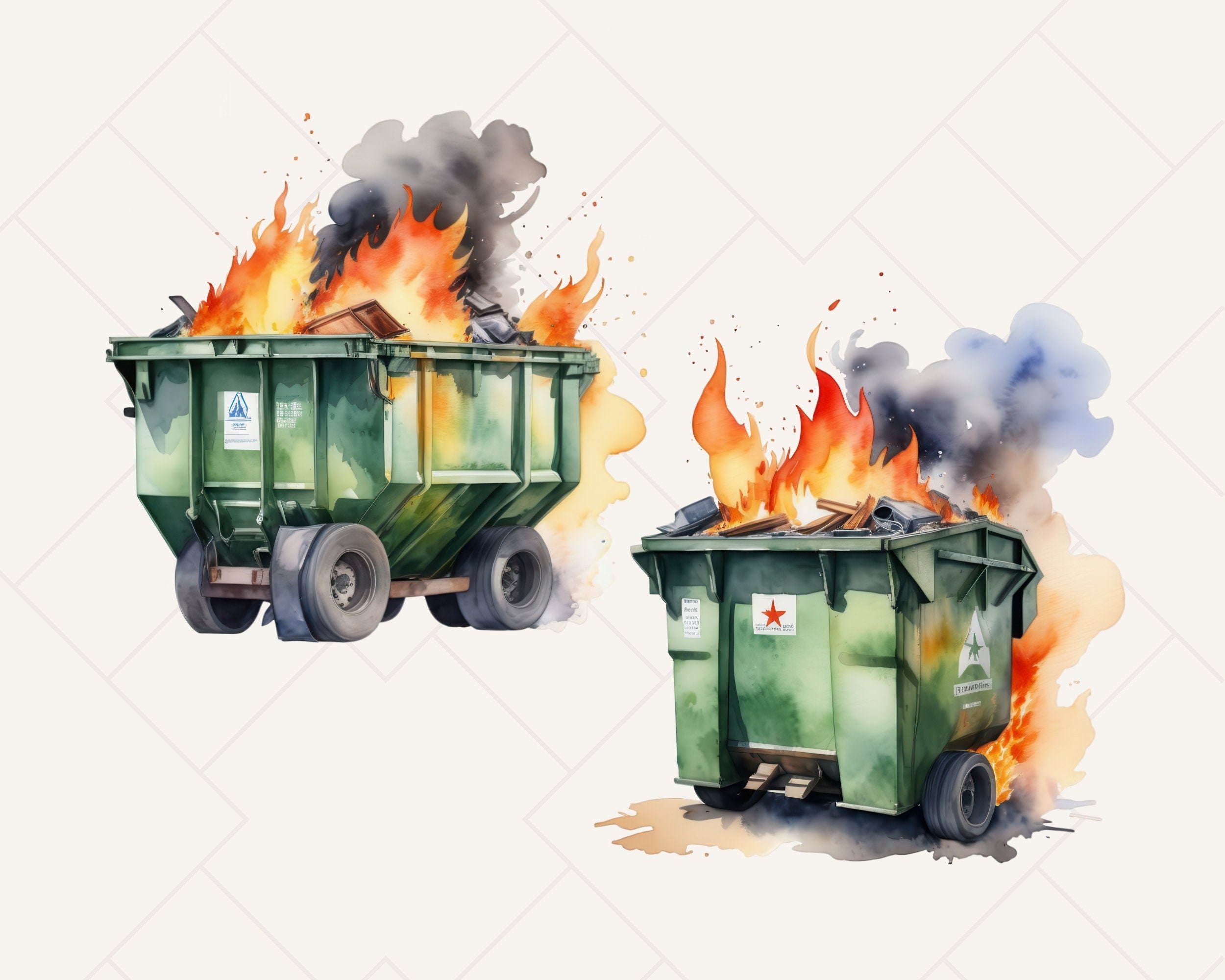 Watercolor Dumpster Fires Clipart Set | Dumpster Fire Illustrations | Digital Download ...
