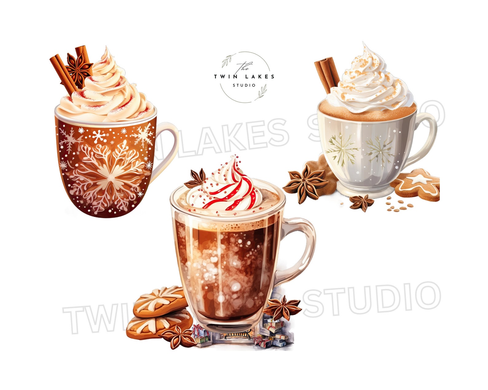 Festive Watercolor Christmas Mugs - Christmas Joy in a Mug - Clipart ...