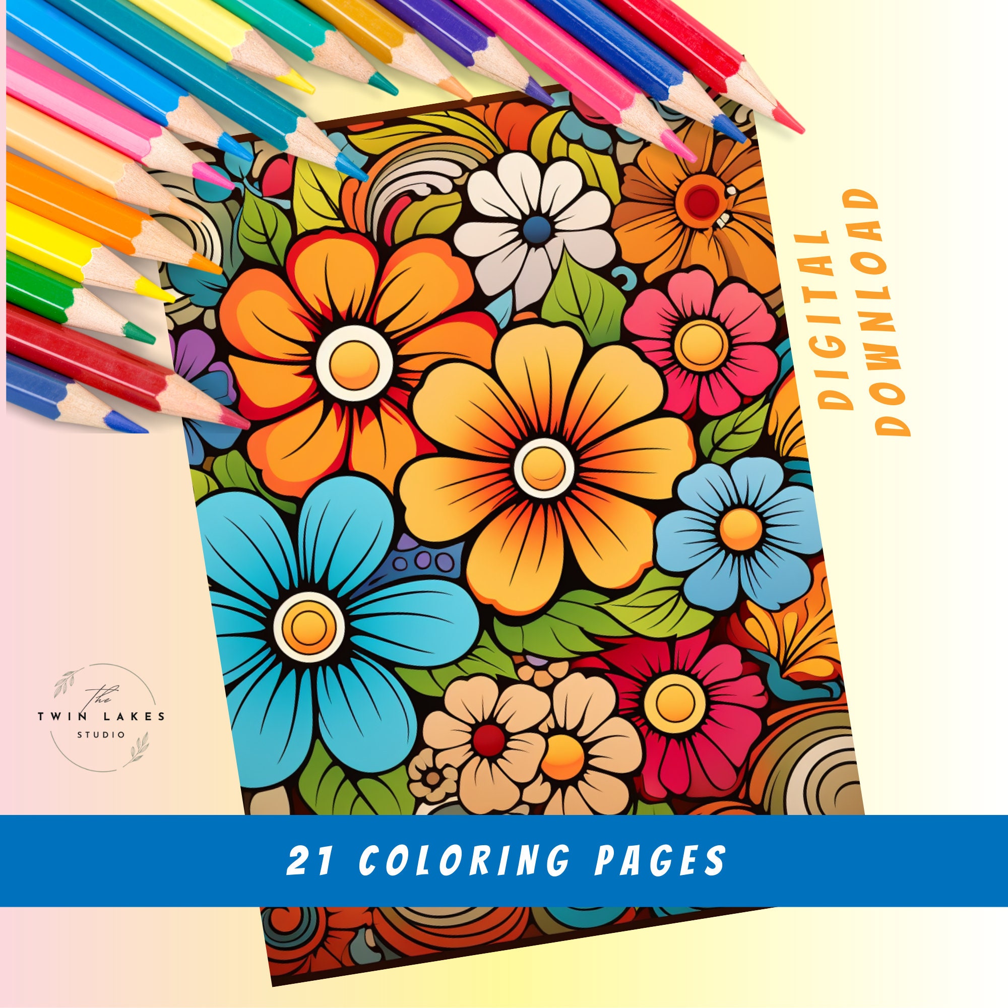21 Coloring Pages Retro, 70s Coloring Sheets, Retro Color Book, Digital ...