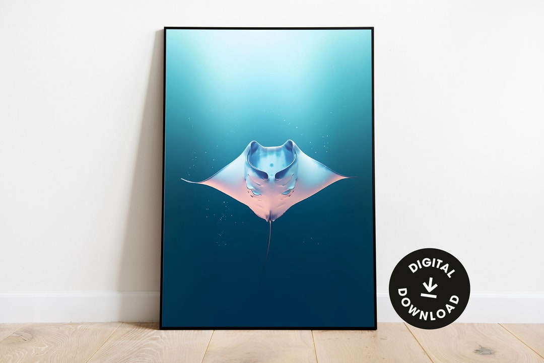 Minimalist Manta Ray Poster, Animal Inspired Wall Art, Instant Digital ...