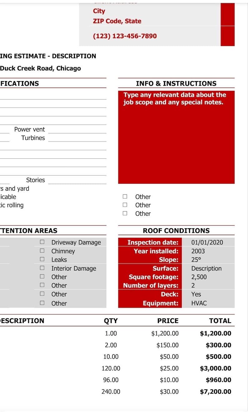 Roofing Estimate Template | Editable Roofing Invoice & Quote ...