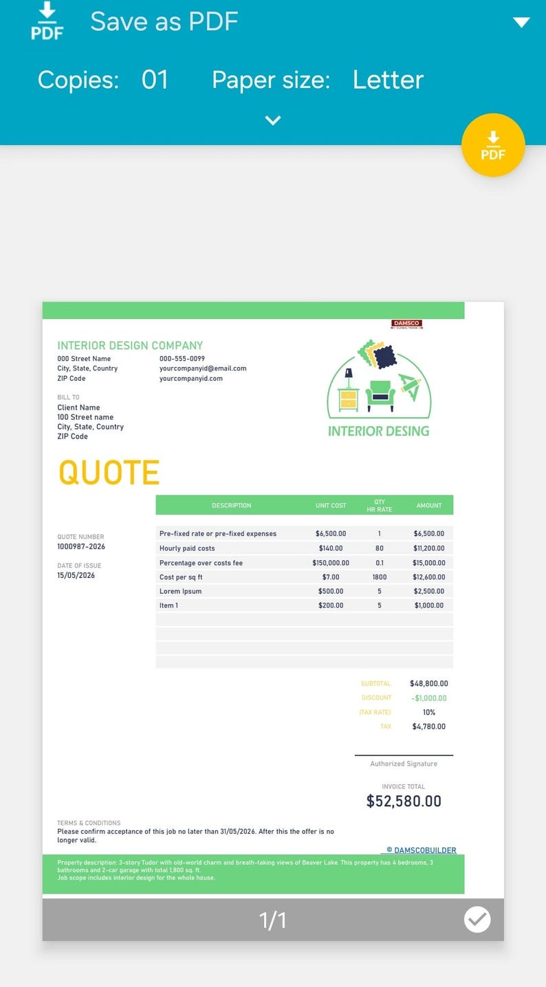 Interior Design Template | Editable Interior Design Invoice & Proposal ...