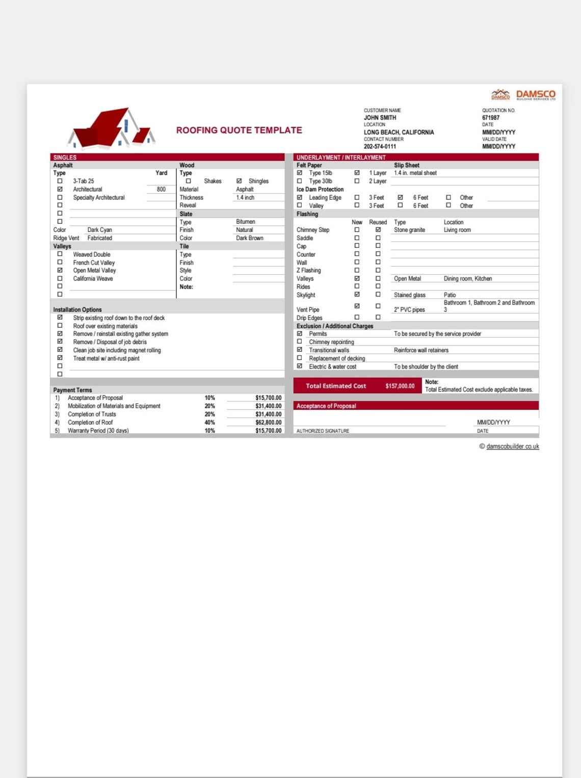 Roofing Quote Template: Editable Roofer Invoice (digital Download) - Etsy