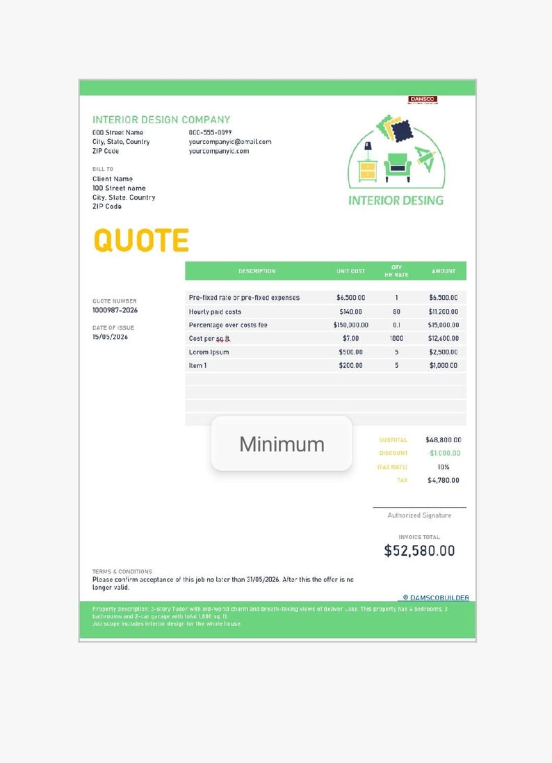 Interior Design Template | Editable Interior Design Invoice & Proposal ...