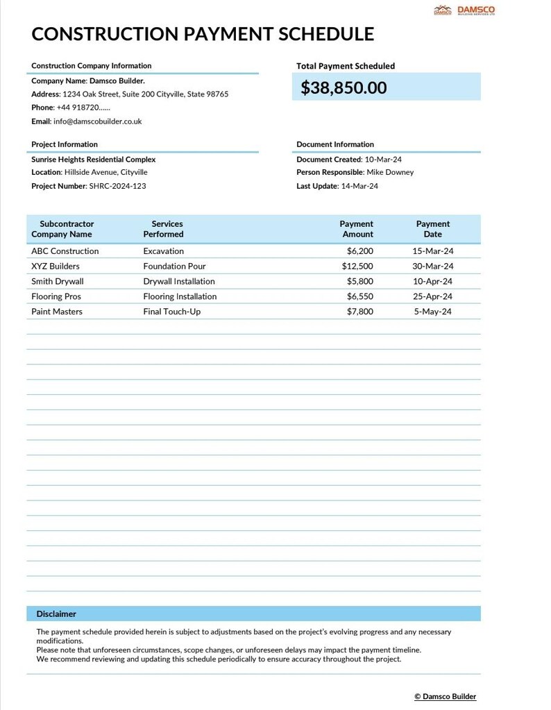Editable Payment Schedule Template | Client Invoice Tracker (pdf/word ...