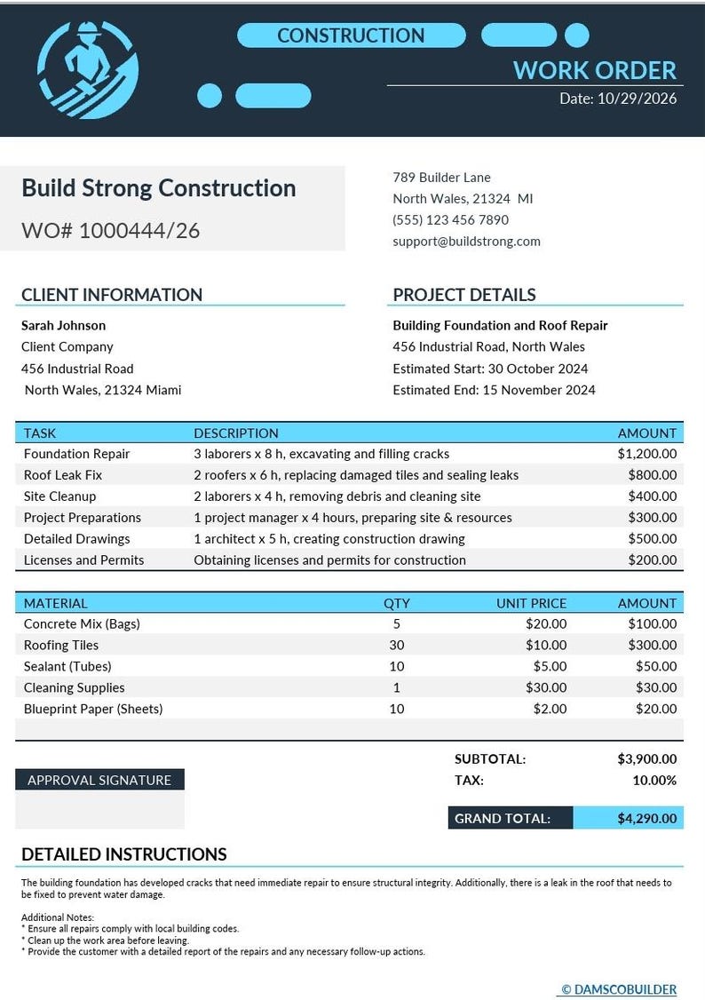 Construction Cost Estimate Template | Professional Contractor Quote ...