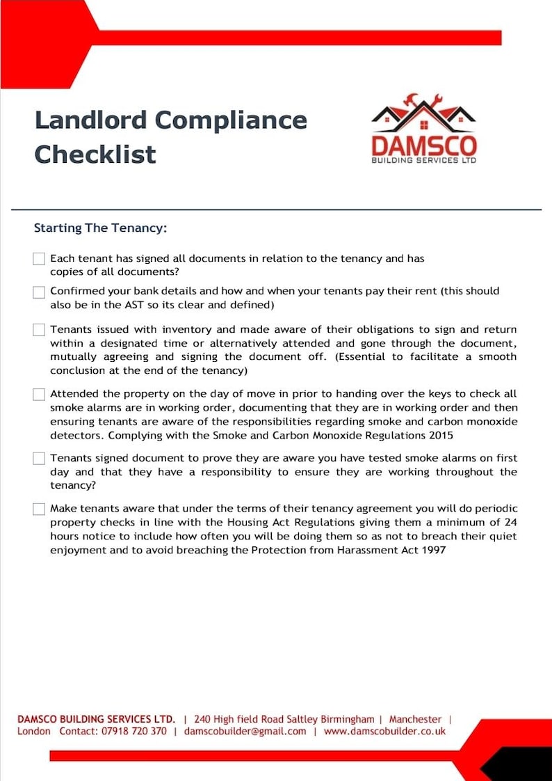 Landlord Compliance Checklist | Rental Property Management (digital ...
