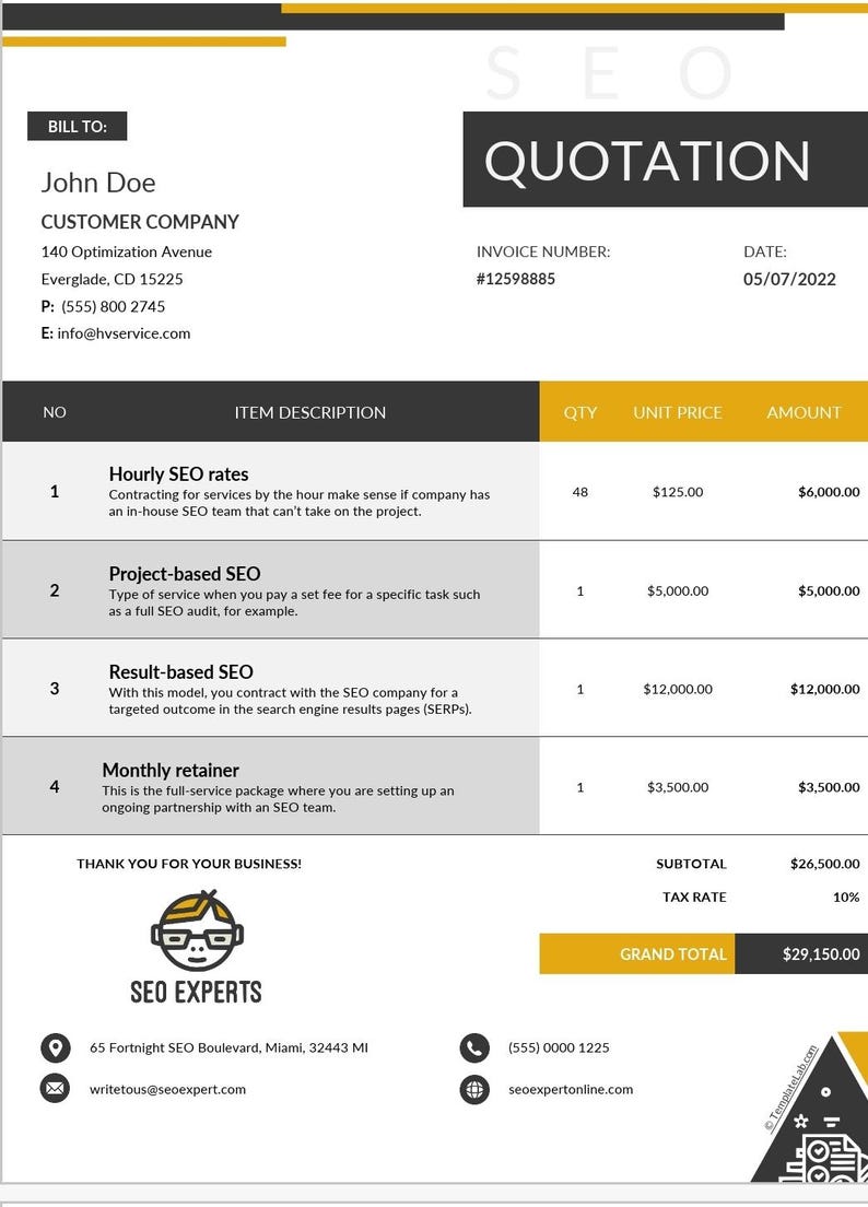 Service Quote Template | Editable Services Estimate Form | Small ...