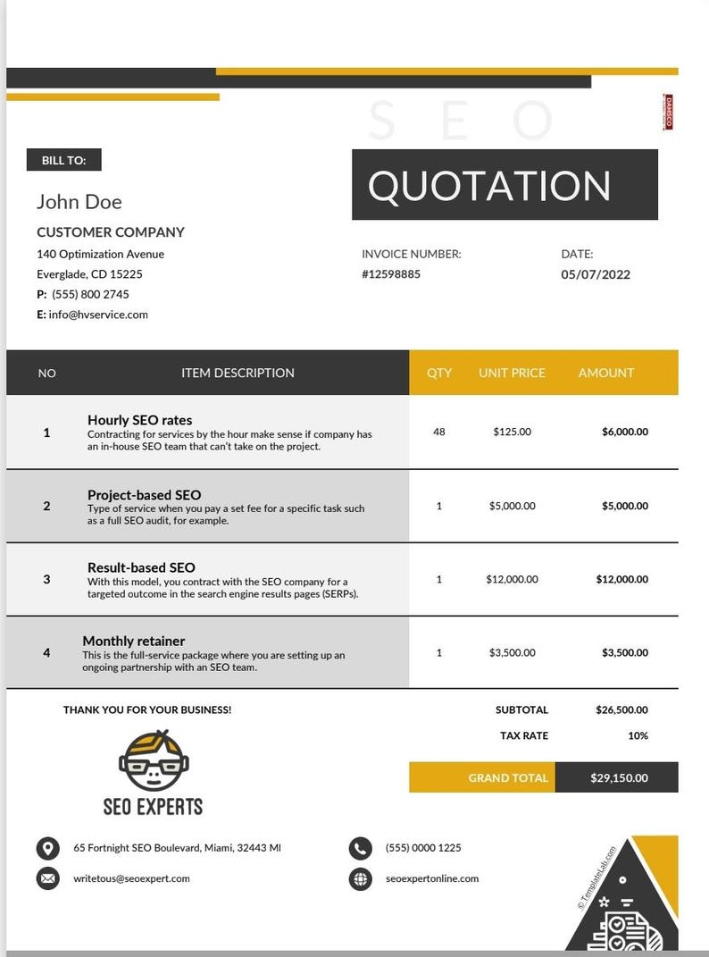 Service Quote Template | Editable Services Estimate Form | Small ...