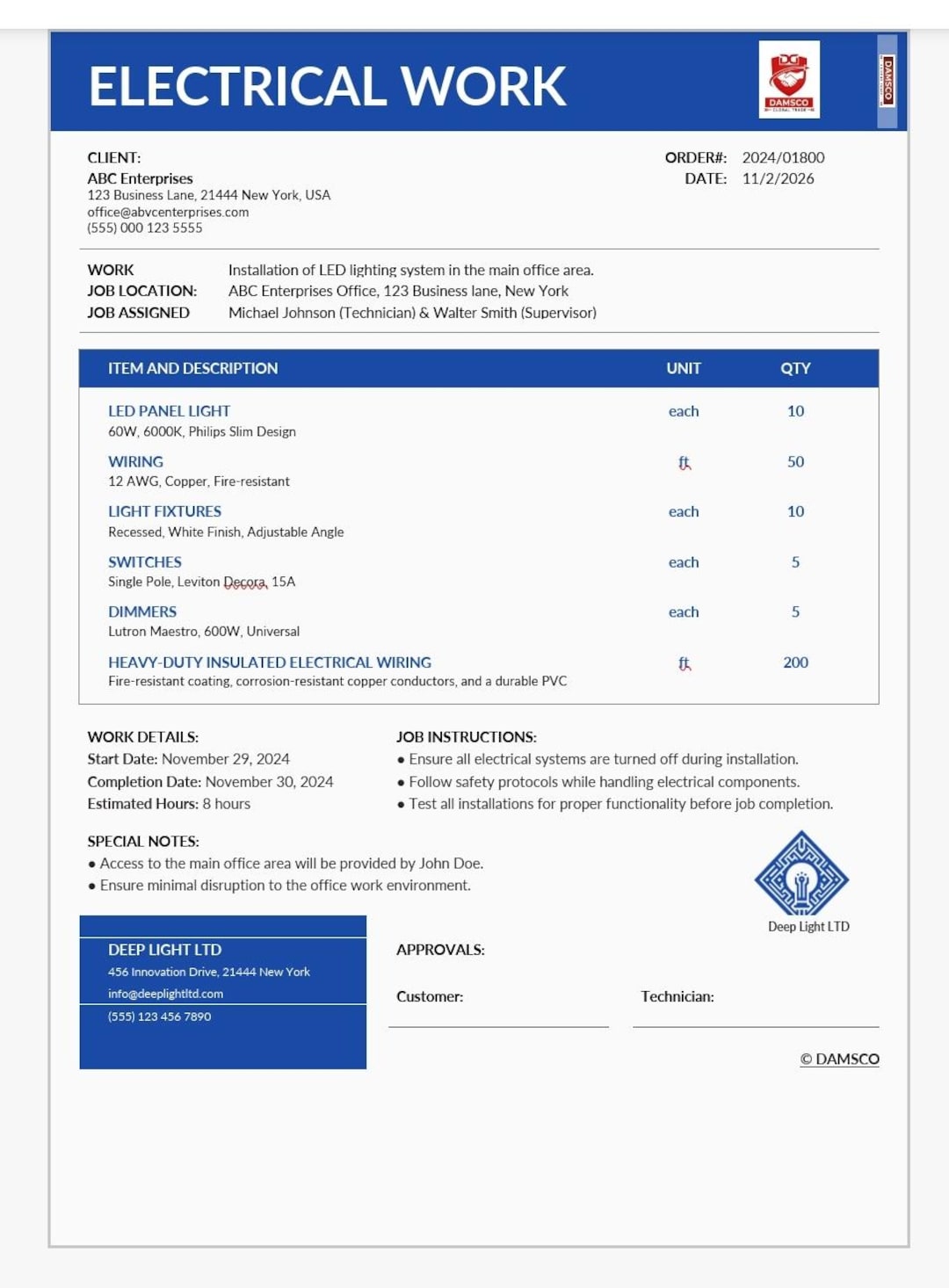 Electrical Work Invoice Template | Electrician Invoice Form | Editable ...