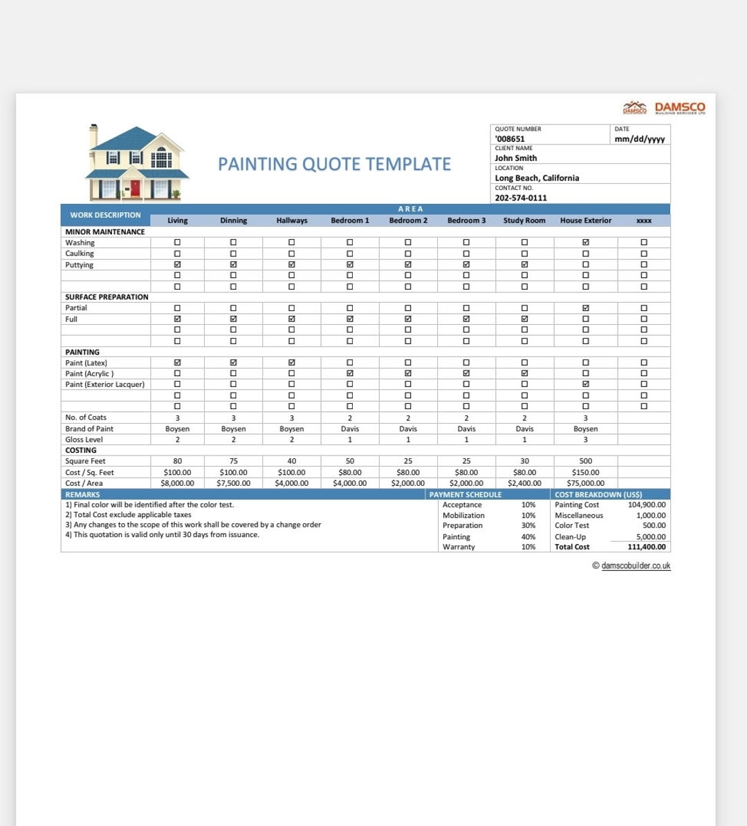 Modern Painting Proposal Template | Painter Cost | Paint Estimate ...