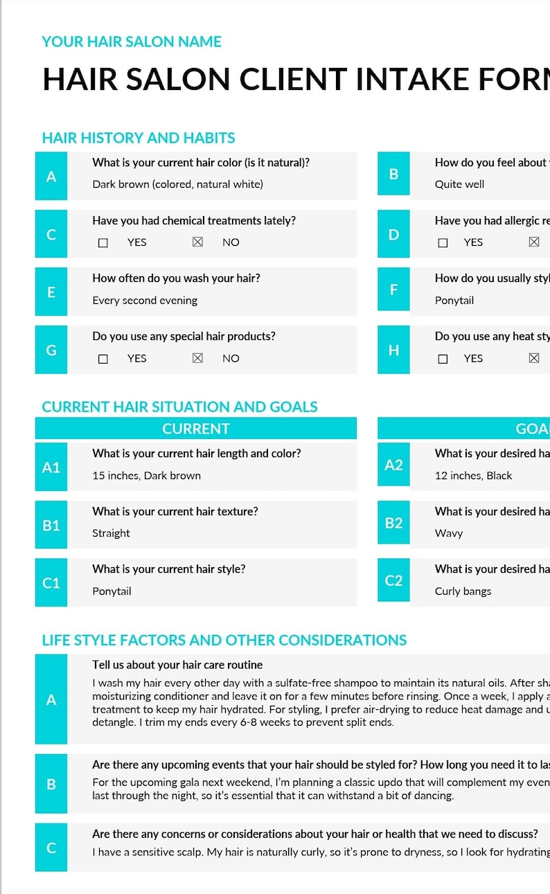 Hair Salon Client Intake Form, Stylist Consultation Template (canva ...