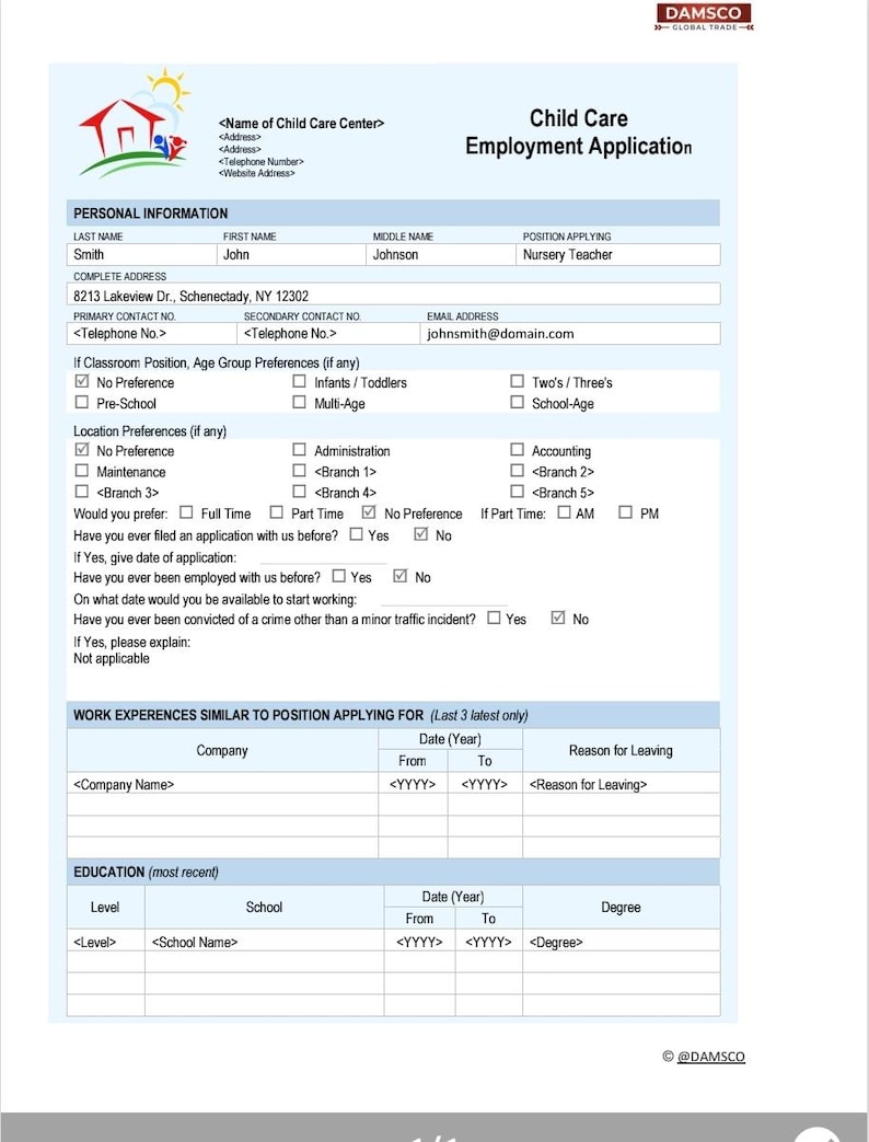 Child Care Forms Printable | Daycare Forms Bundle | Childcare Templates ...