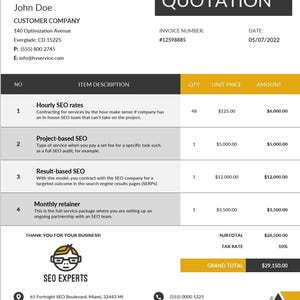 Service Quote Template | Editable Services Estimate Form | Small ...