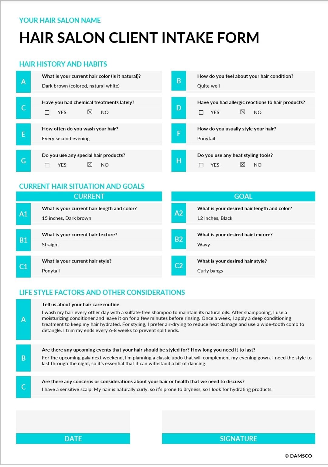 Hair Salon Client Intake Form, Stylist Consultation Template (canva ...