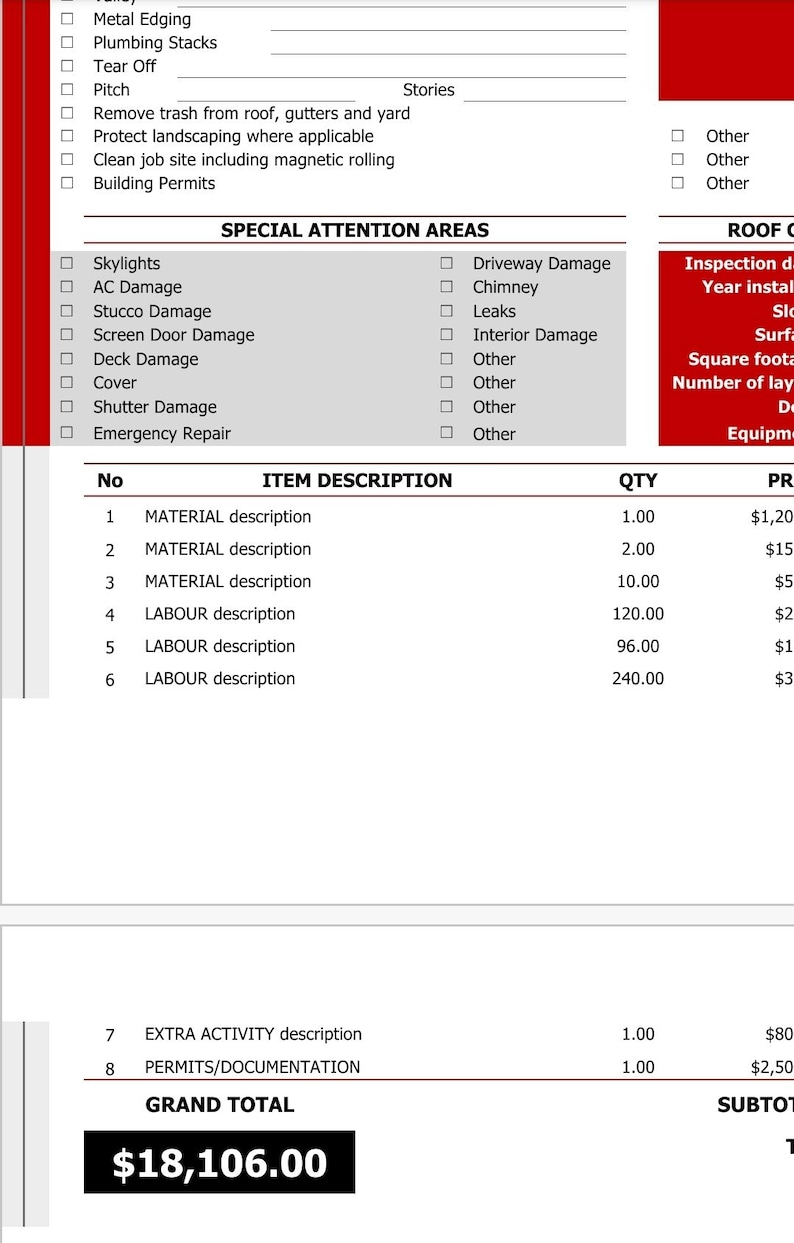 Roofing Estimate Template | Editable Roofing Invoice & Quote ...