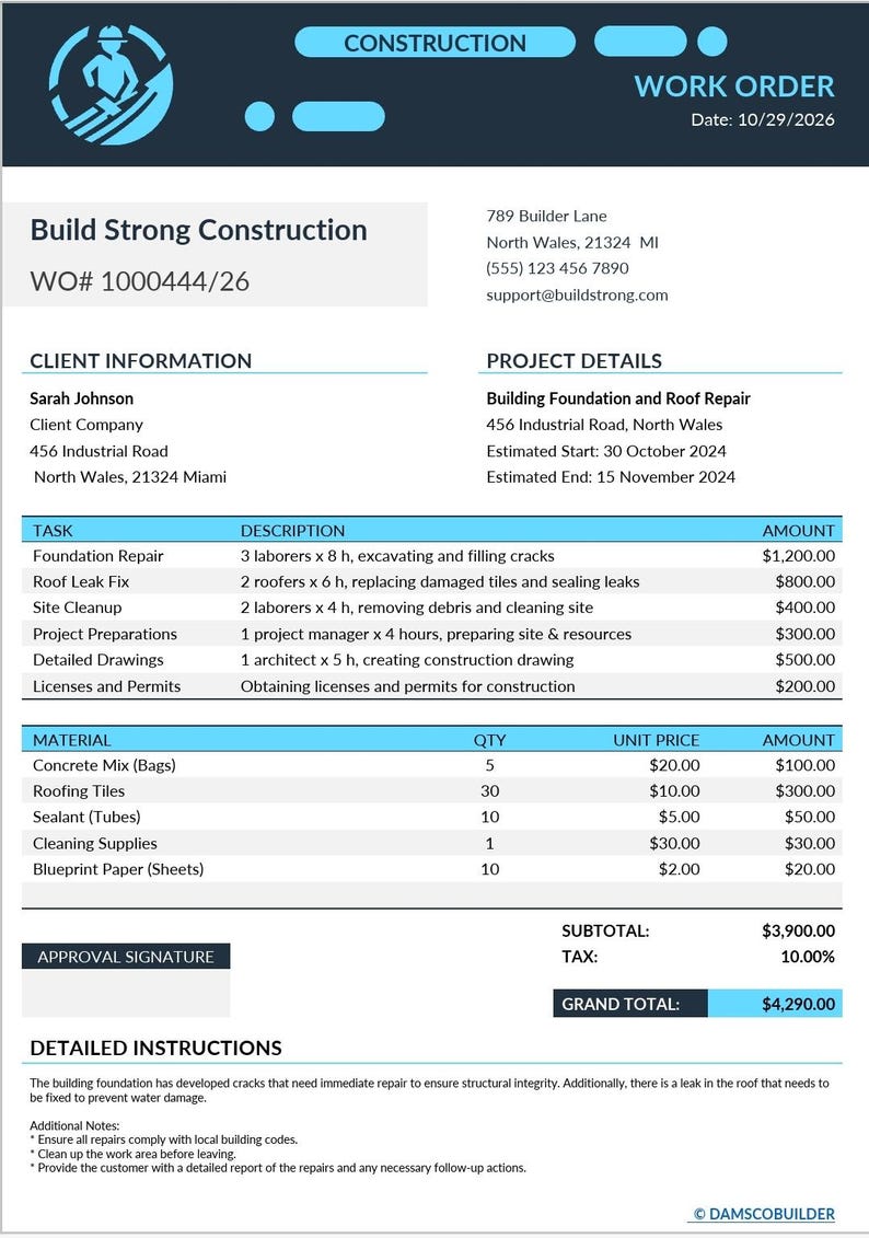Construction Cost Estimate Template | Professional Contractor Quote ...