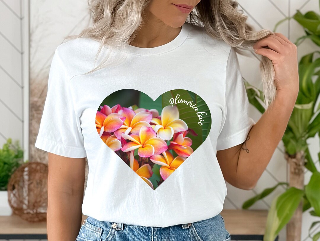 Plumeria Shirt, Plumeria Heart T-shirt, Tropical Flowers Heart Hawaiian Flowers Shirt, Plumeria ...