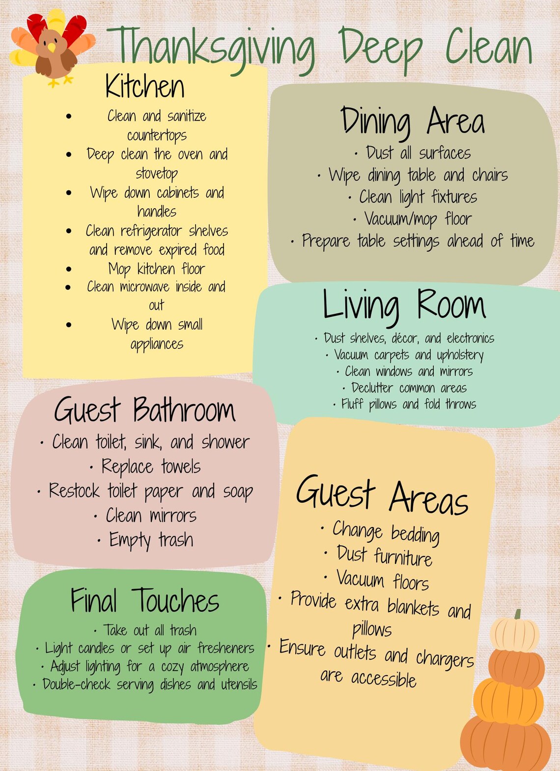 Thanksgiving Cleaning Checklist | Printable Holiday Cleaning Schedule ...