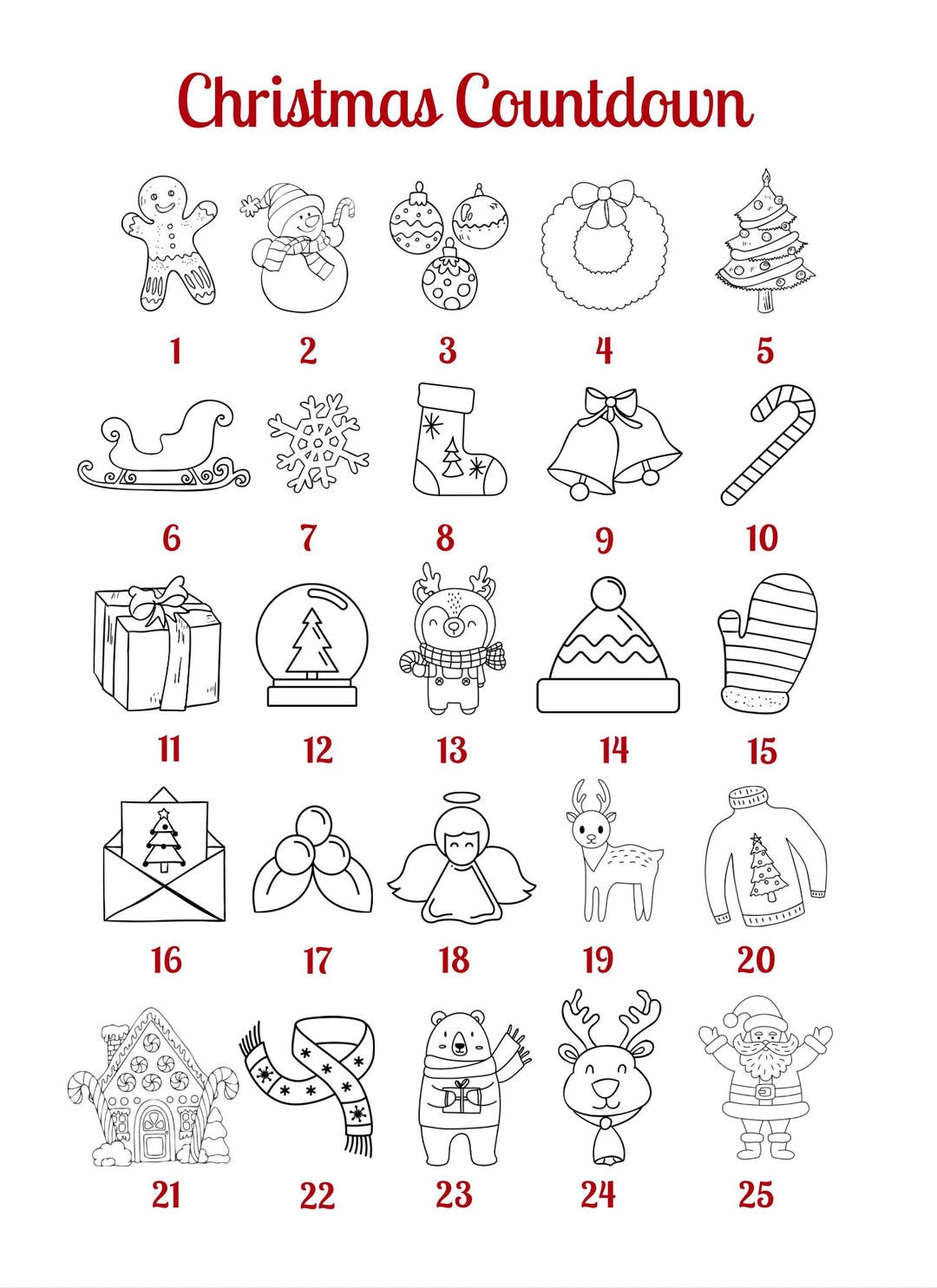 Printable Christmas Countdown Coloring Page | Kids Advent Activity ...