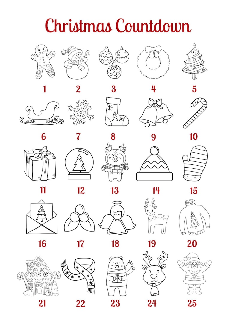 Printable Christmas Countdown Coloring Page | Kids Advent Activity ...