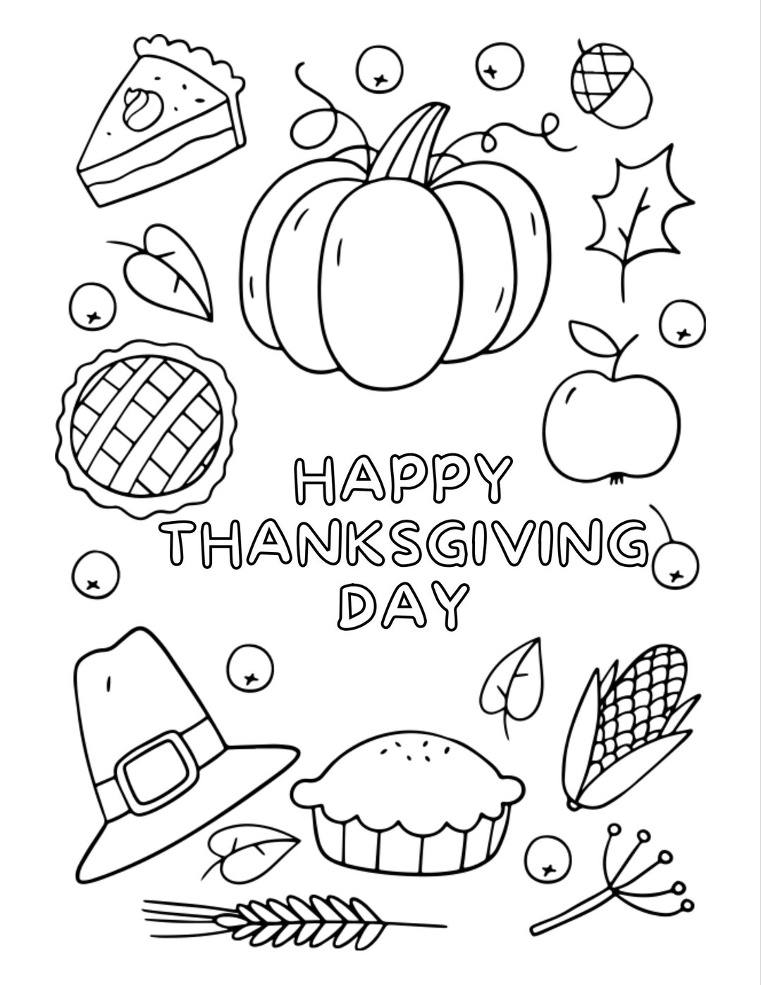Doodles Thanksgiving Color Sheet | Minimalist Holiday Printable | Color ...