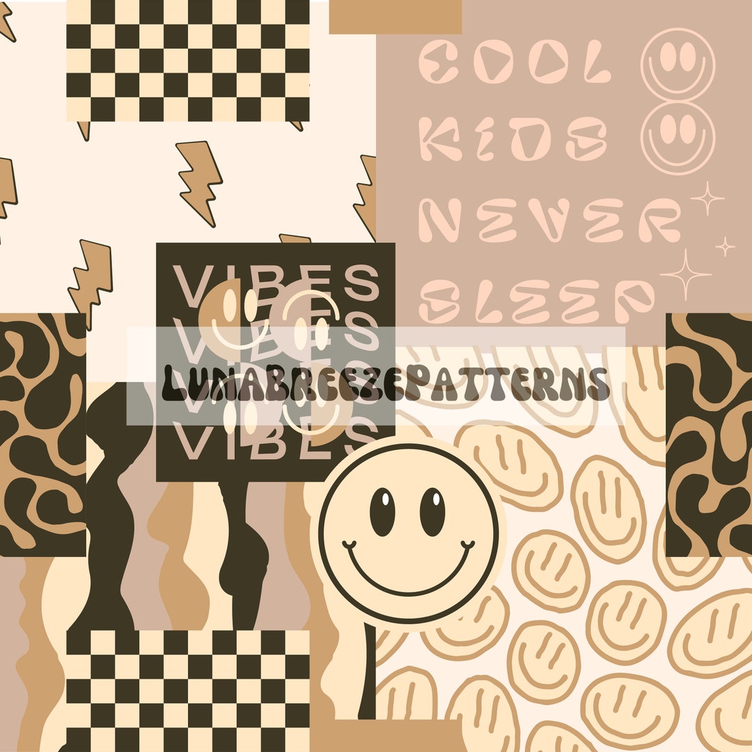 Neutral Retro Patchwork Seamless Repeating Pattern - Etsy