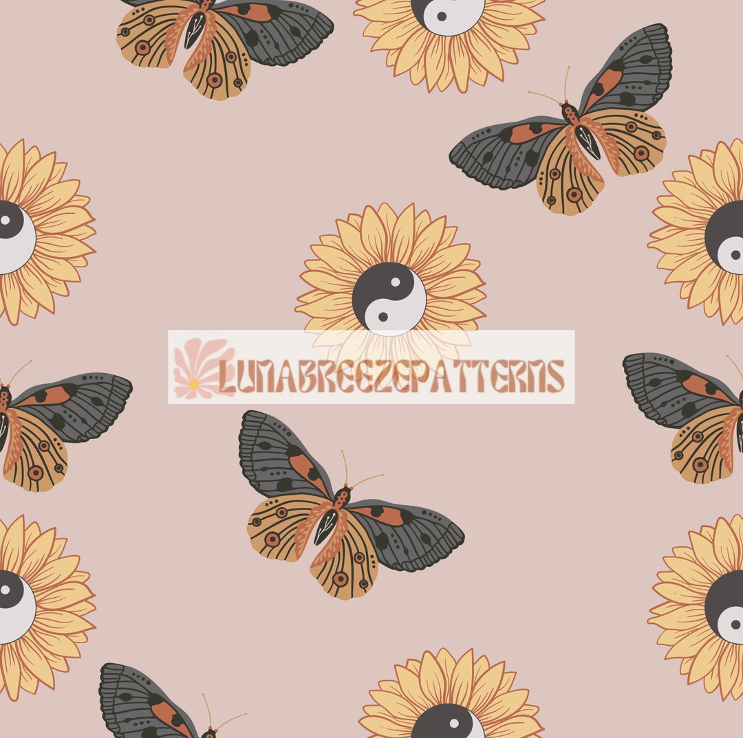 Sunflower Moths Seamless Repeat Pattern - Etsy