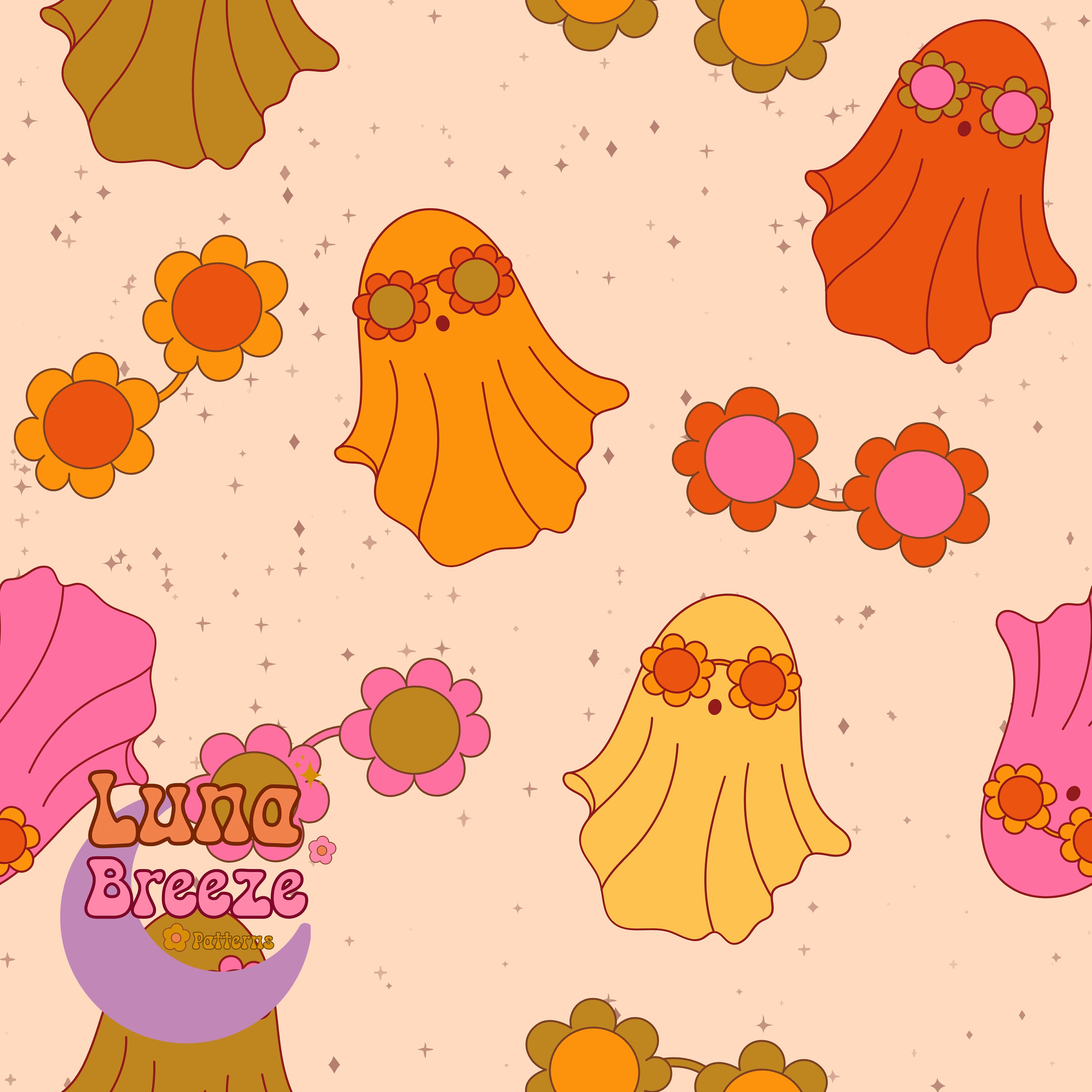 Retro Ghost Seamless Repeating Pattern , Halloween , Boho , Sunnies - Etsy