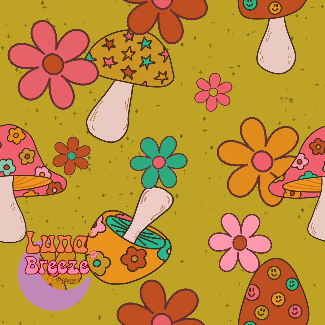 Green Mushroom Fall Floral Seamless Repeating Pattern - Etsy