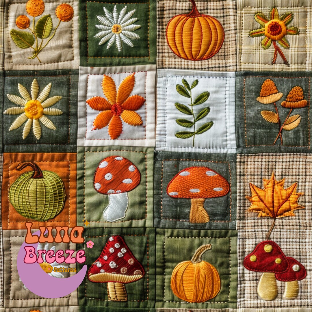 Fall Embroidered Quilt Seamless Repeating Pattern - Etsy