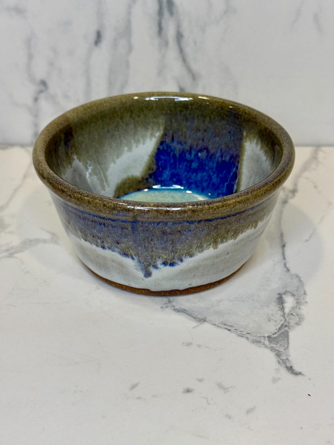 Vintage Red Duck Sedona Pottery Bowl: Drip Glaze, Blue Palette - Etsy