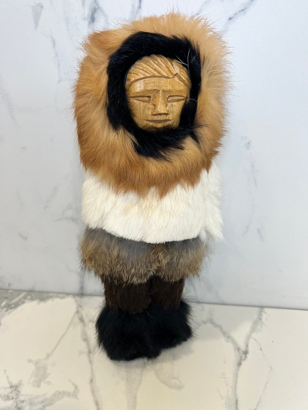 Indigenous Alaskan Doll With Hand Carved Wooden Face and Natural Fur ...