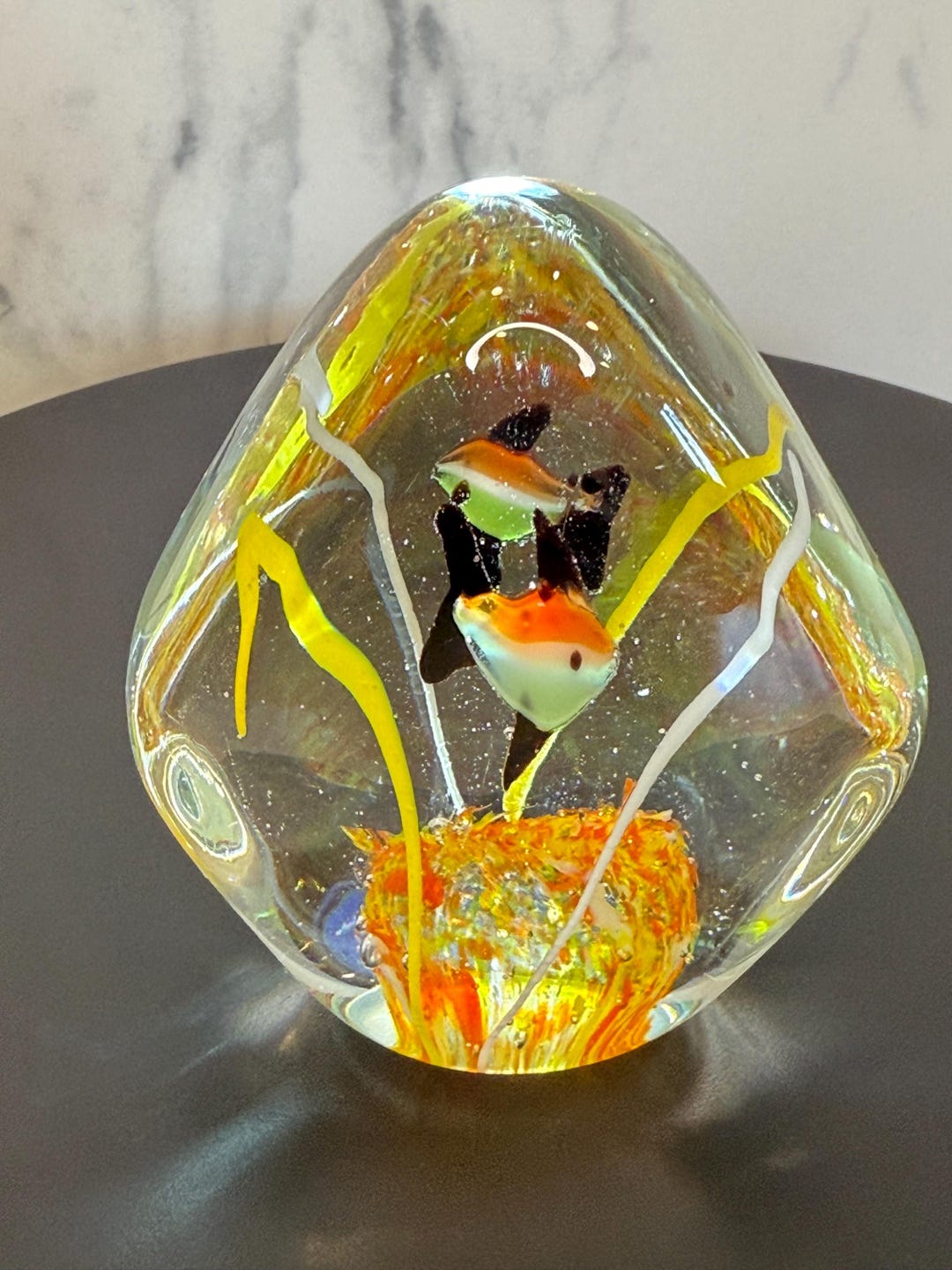 Blown Glass Fish Paperweight: Double-sided Aquarium Art Glass, Vibrant ...