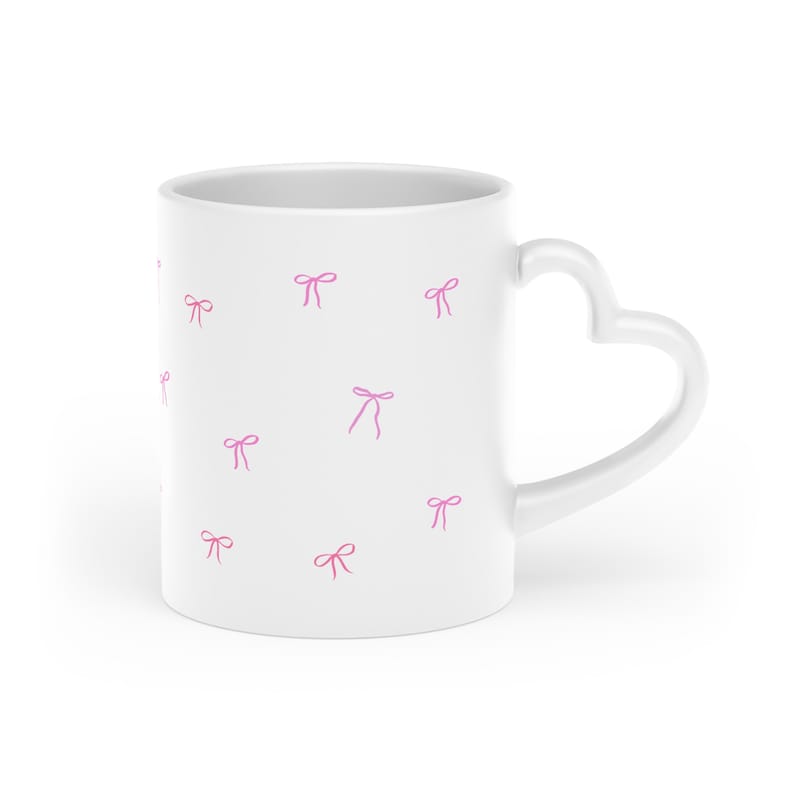 Cute Coquette Pink Bow Heart-shaped Mug | Valentine's Day Mug ...