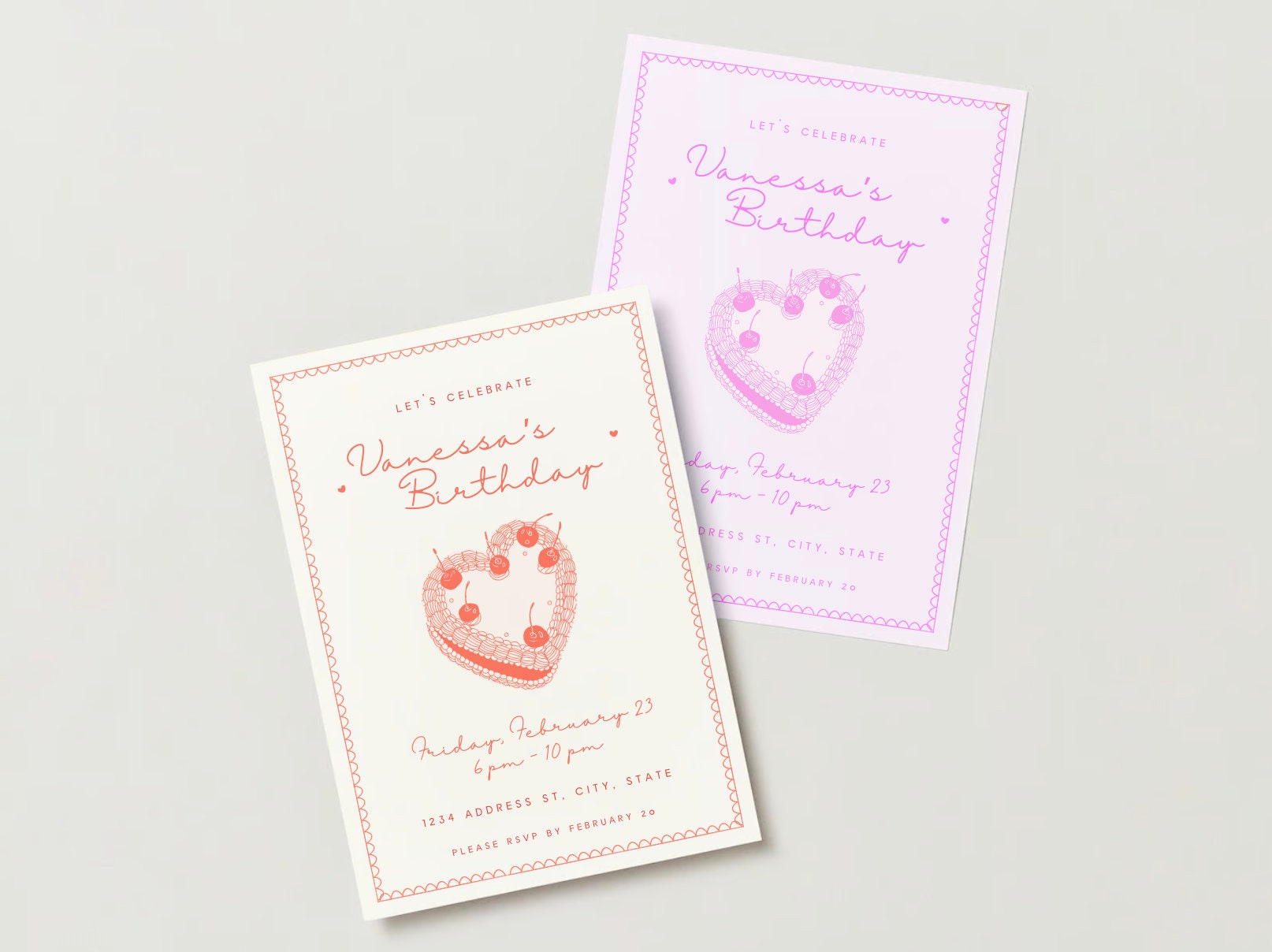 BIRTHDAY CAKE INVITE | Hand-drawn Retro Heart Birthday Invitation ...