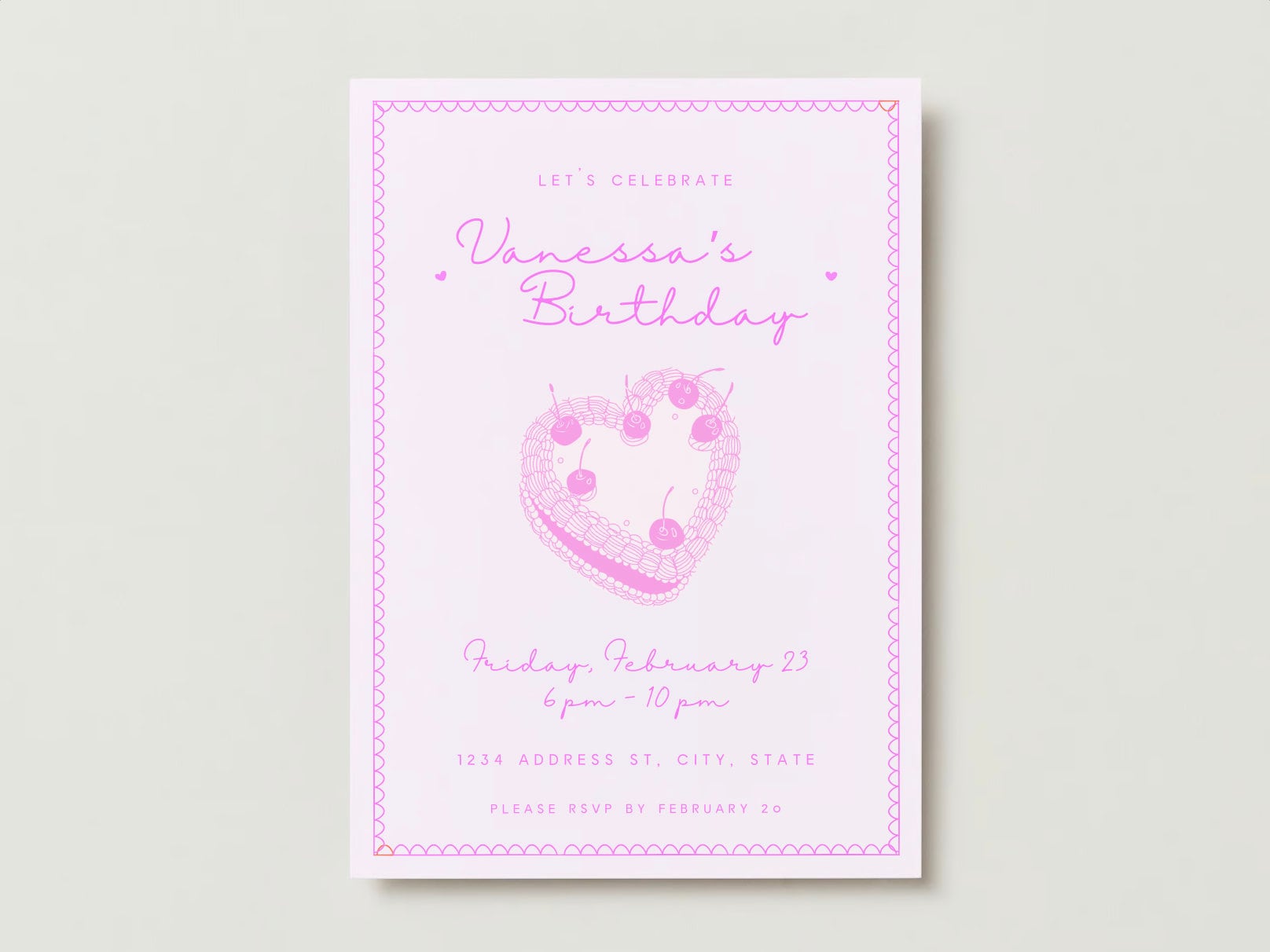 BIRTHDAY CAKE INVITE | Hand-drawn Retro Heart Birthday Invitation ...