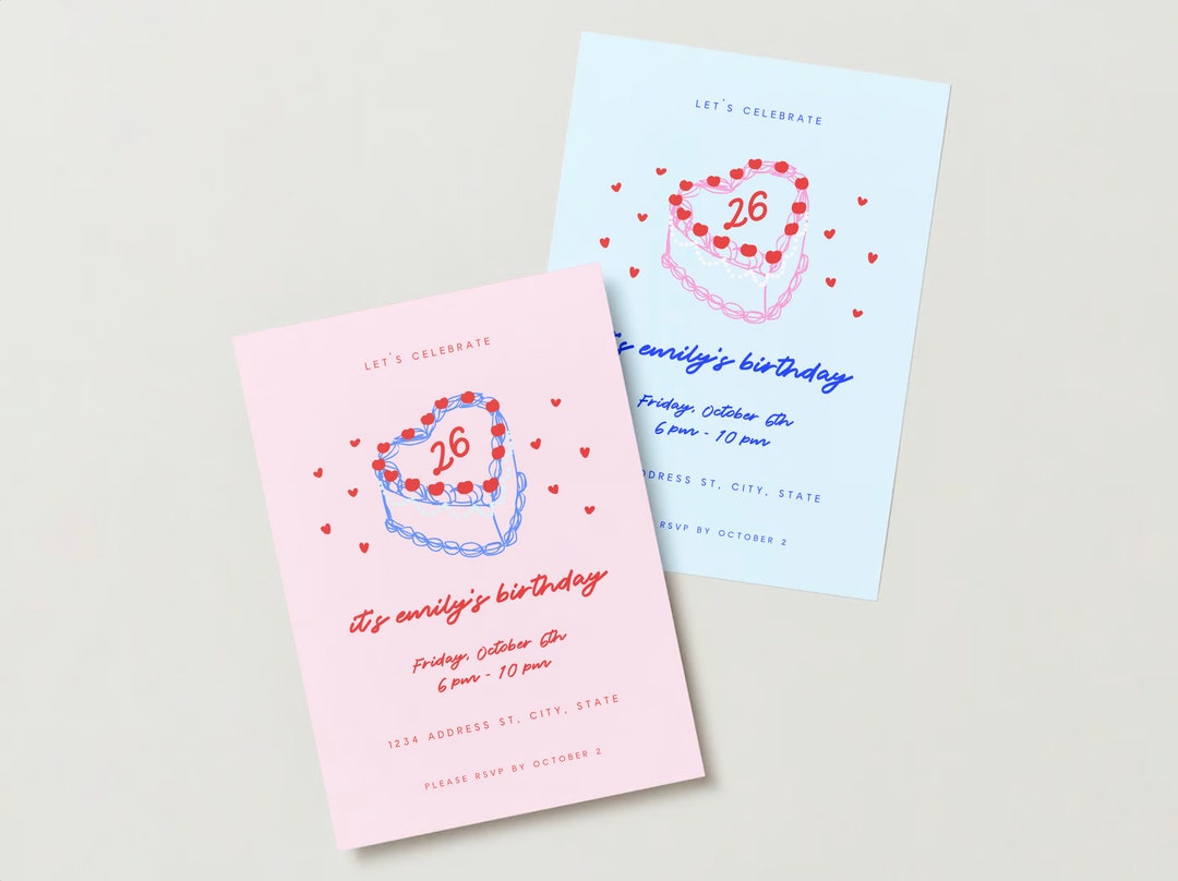BIRTHDAY CAKE INVITE | Hand-drawn Colorful Retro Birthday Invitation ...