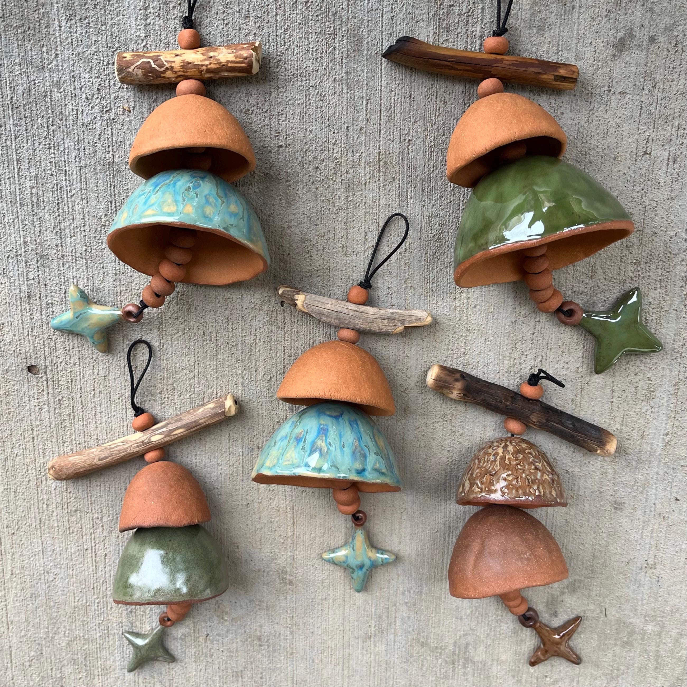 I Handmade Ceramic Mini Wind Chimes - Pottery Bells, Clay Beads ...